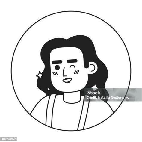 성인 히스패닉 여성 윙크 표현 흑백 2d 벡터 아바타 일러스트 2차 도형에 대한 스톡 벡터 아트 및 기타 이미지 2차 도형 가공의 인물 드로잉 Istock