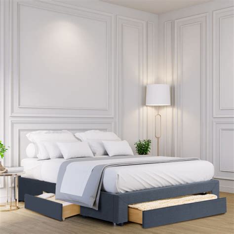 Bed Base With Drawers Upholstered Fabric Wood Charcoal Queen