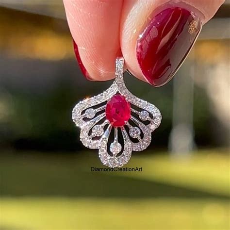 5x4 Mm Oval Cut Pink Ruby Gemstone Pendant Round Cut Colorless Diamond Solid 10k White Gold