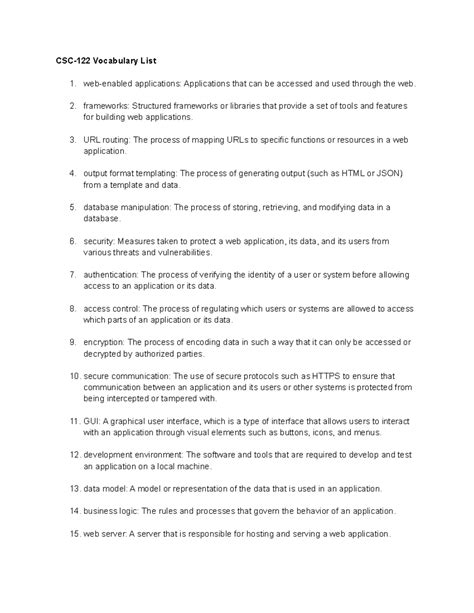 Csc 122 Python Application Development Vocabulary List Csc 122 Vocabulary List 1 Web Enabled