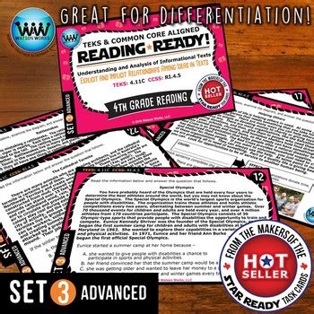 READING READY 4th Grade Explicit Implicit Relationships ADVANCED SET 3