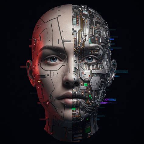 A Digitally Rendered Image Showing A Humanoid Face Split In Half The Left Side Stock