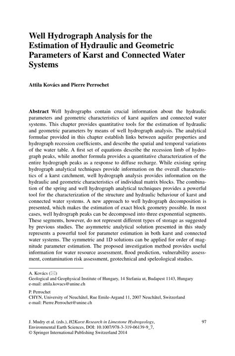 Pdf Well Hydrograph Analysis For The Estimation Of Hydraulic And