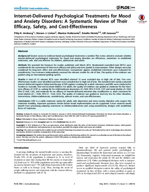 Pdf Internet Delivered Psychological Treatments For Mood And Anxiety Disorders A Systematic