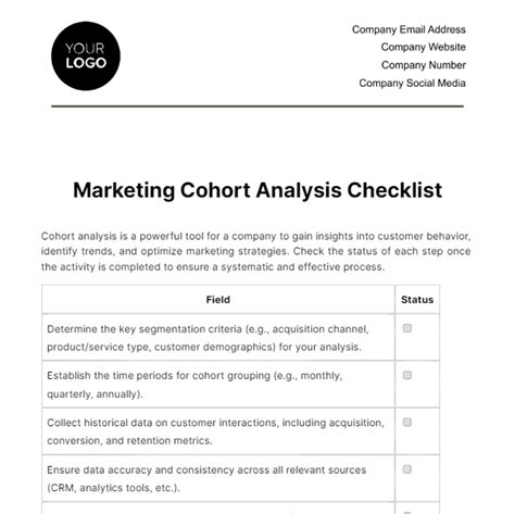 Free Marketing Cohort Analysis Checklist Template To Edit Online