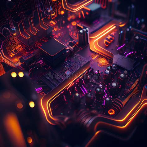Futuristic Microchip Processor With Lights Created With Generative Ai Stock Illustration
