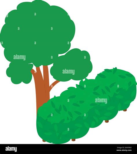 Green Vegetation Icon Isometric Vector Deciduous Green Tree And Hedge From Bush Nature