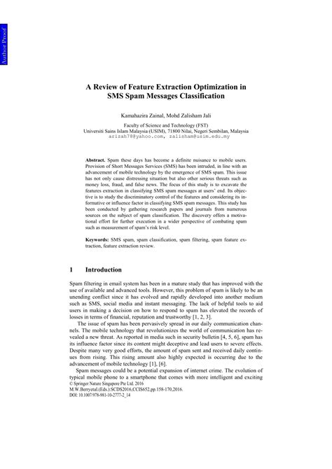 pdf a review of feature extraction optimization in sms spam messages