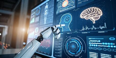 Robot Hand Touching Binary Data Representing Machine Learning And Ai Stock Illustration
