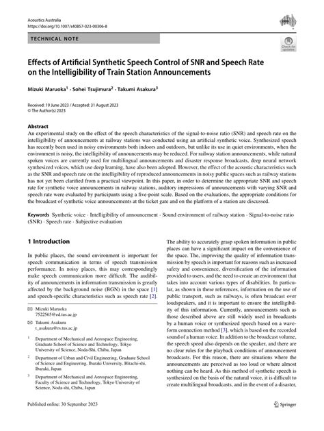 Pdf Effects Of Artificial Synthetic Speech Control Of Snr And Speech