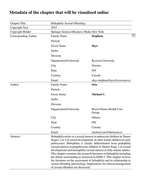 Pdf Hebephilic Sexual Offending