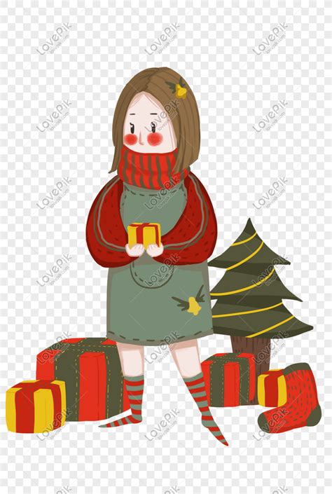선물을 들고 손으로 그린 소녀 그림 Png 일러스트 무료 다운로드 Lovepik