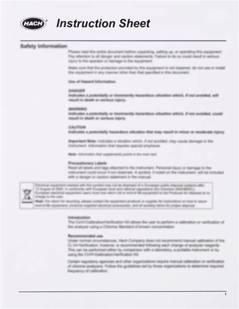 Cl17 Calibration Verification Instruction Sheet Hach