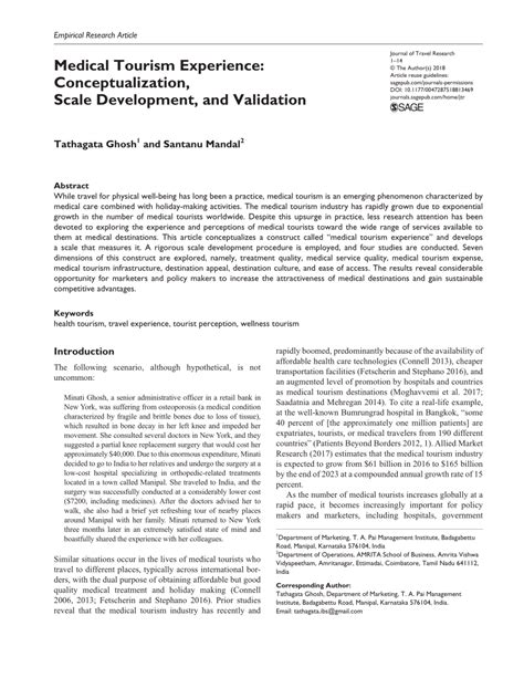 Pdf Medical Tourism Experience Conceptualization Scale Development And Validation