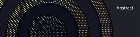 Papercut 추상 원 검은 색 모양과 황금 점 배경 다크 그레이 라운드 폼 페이퍼와 섀도우가 있는 레이어드 배경 트렌디한 스타일의 크리에이티브 광고 포스터를 위한 수평
