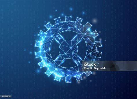 Gear Polygonal Symbol With Binary Code Background Technology Concept Design Vector Illustration