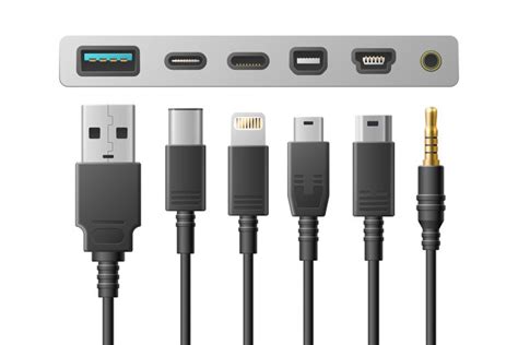 Realistic Usb Types Smartphone Ports Cables With Different