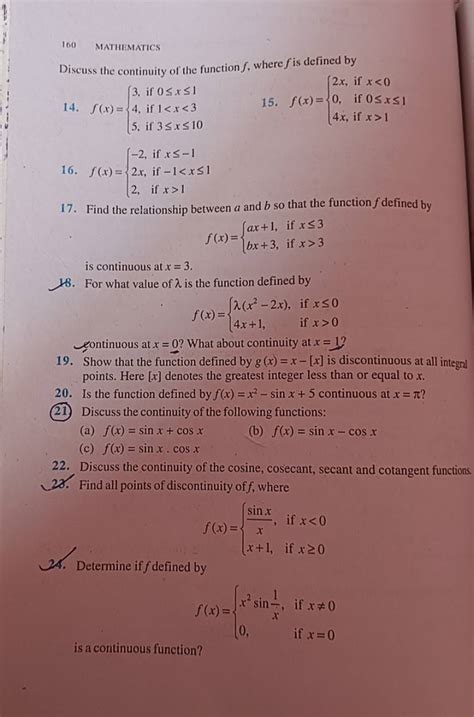 160mathematicsdiscuss the continuity of the function f where f is defi