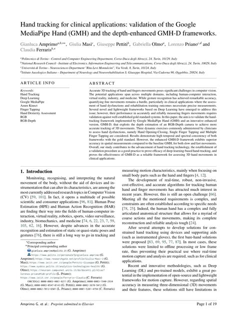 Pdf Hand Tracking For Clinical Applications Validation Of The Google Mediapipe Hand Gmh And