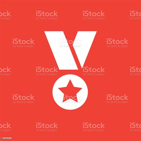빨간색 배경에 메달 아이콘입니다 빨간 평평한 스타일 벡터 일러스트 1위에 대한 스톡 벡터 아트 및 기타 이미지 1위