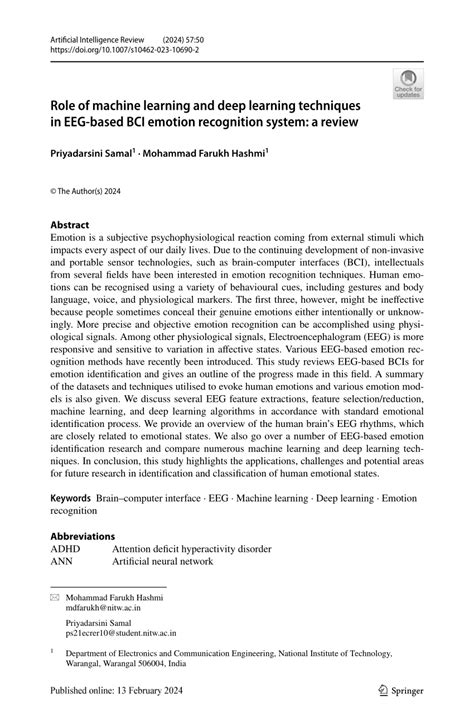 Pdf Role Of Machine Learning And Deep Learning Techniques In Eeg