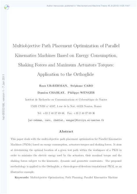 Pdf Multi Objective Path Placement Optimization Of Parallel