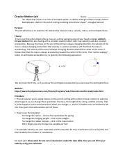 Circular Motion Lab 1 Pdf Circular Motion Lab Name An Object That Moves In A Circle At