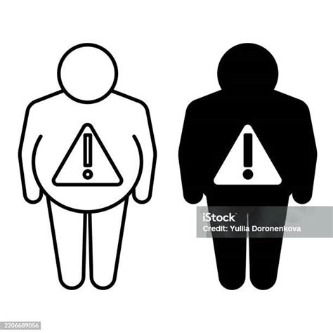 비만 아이콘입니다 흑인과 백인 벡터 그림 과체중 남자와 느낌표 건강한 라이프스타일 영양 개념 건강관리와 의술에 대한 스톡 벡터 아트 및 기타 이미지 Istock