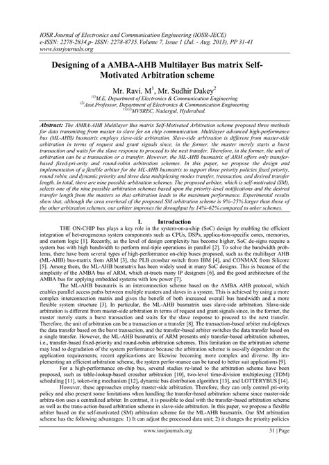 Designing Of A Amba Ahb Multilayer Bus Matrix Self Motivated