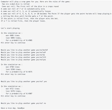 Solved Craps Game Note For This Program A Shell Has Not