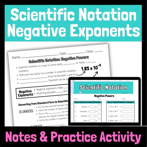 Converting Scientific Notation Negative Exponents Notes And Activity