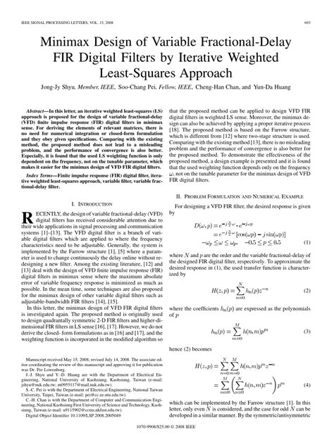 Pdf Minimax Design Of Variable Fractional Delay Fir Digital Filters By Iterative Weighted