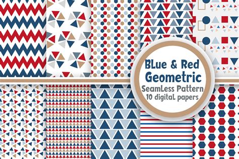 Blue And Red Geometric Seamless Pattern Graphic By Pearlydaisy · Creative Fabrica