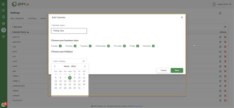 Calendar Settings JIFFY Ai