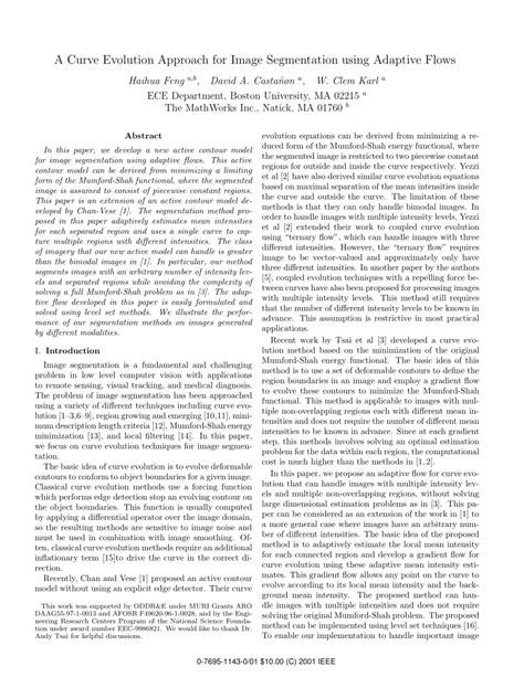 Pdf A Curve Evolution Approach For Image Segmentation Using Adaptive Flows