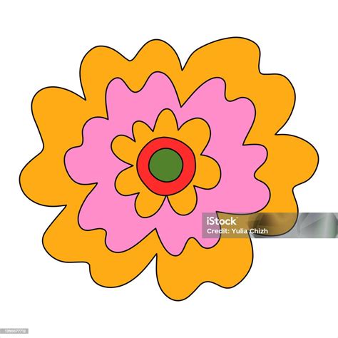 벡터 빈티지 무지개 히피 꽃 환각 고립 된 복고풍 식물 향수 펑키하고 그루비 시대 60 70s 80s 문신 템플릿 및 인쇄 요소 키드 코어 플라워 오가닉 로고 플로터 실루엣