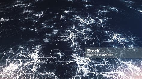 결국 밝은 반점에 의해 그려진 라인 파란색 배경에 회로 기판의 추상적인 이미지를 만듭니다 그것은 전자 연결 통신 미래 기술 나타낼 수 있습니다 3 차원 일러스트 레이 션 0