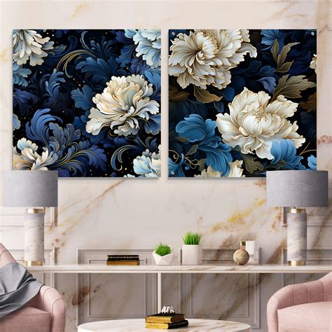 Design Art Astral Blue White Damask Radiance Abstract Acrylic Wall
