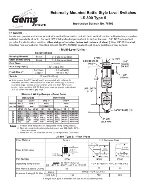 Gems Sensors Controls LS Operating Manual