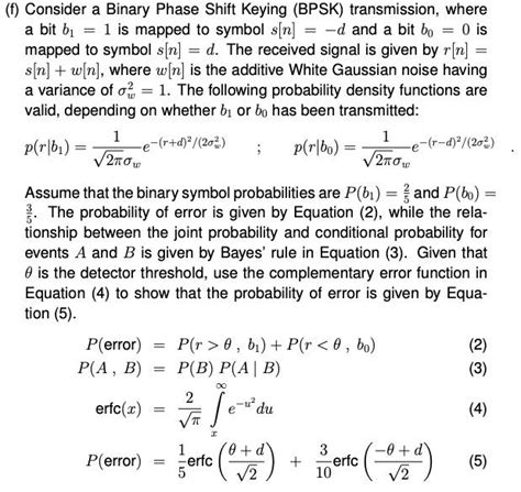 Solved F Consider A Binary Phase Shift Keying Bpsk