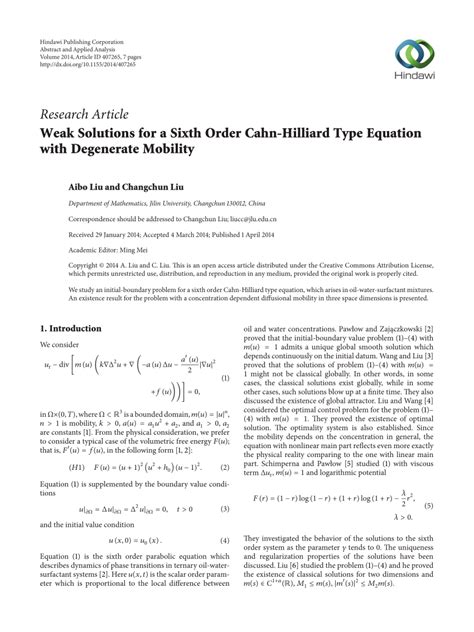 Pdf Weak Solutions For A Sixth Order Cahn Hilliard Type Equation With Degenerate Mobility