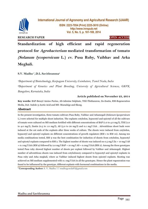 Standardization Of High Efficient And Rapid Regeneration Protocol For