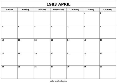Printable April 1983 Calendar Make A Calendar