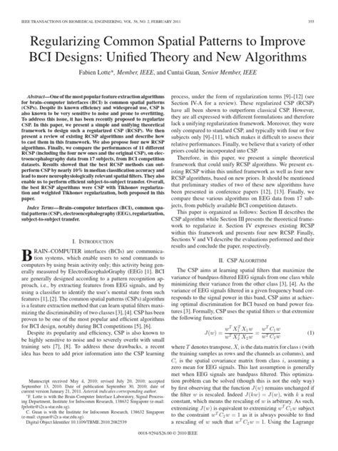 Regularizing Common Spatial Patterns To Improve Bci Designs Unified Theory And New Algorithms