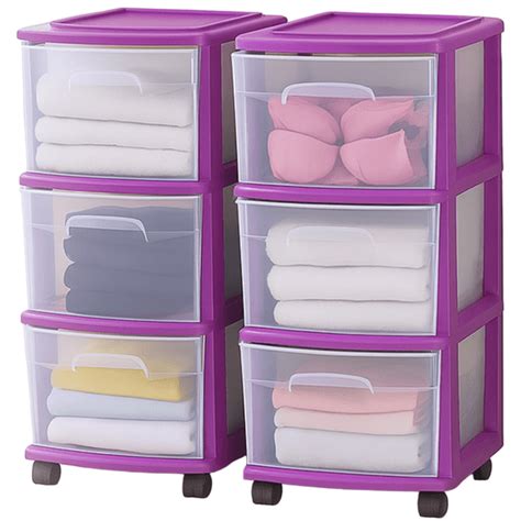 Homz Storage Container Tower 3 Drawer 2 Pack With Wheels