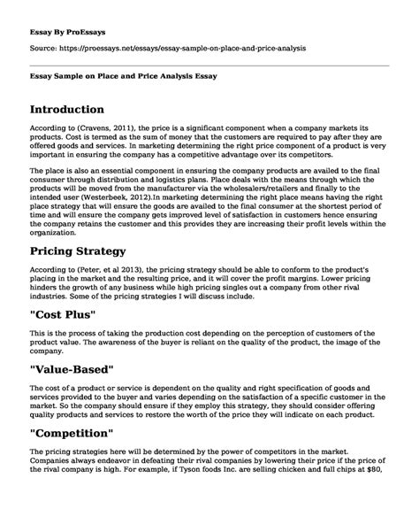 📌 Essay Sample On Place And Price Analysis Free Essay Term Paper