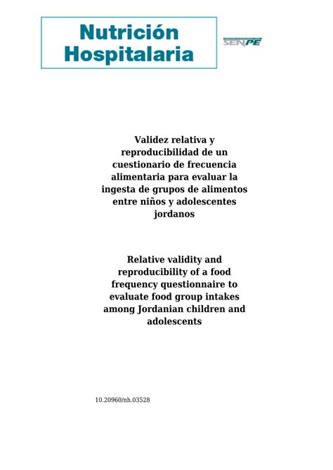 Pdf Relative Validity And Reproducibility Of A Food Frequency Questionnaire To Evaluate Food