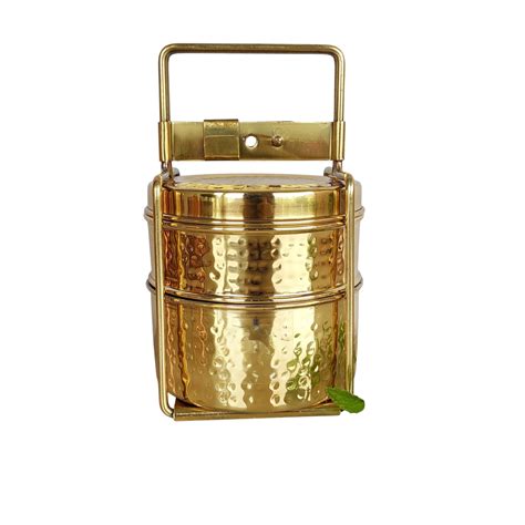 Brass Hammered 2 Tier Lunch Box Tin Lined Heavy Duty Js Hotelware
