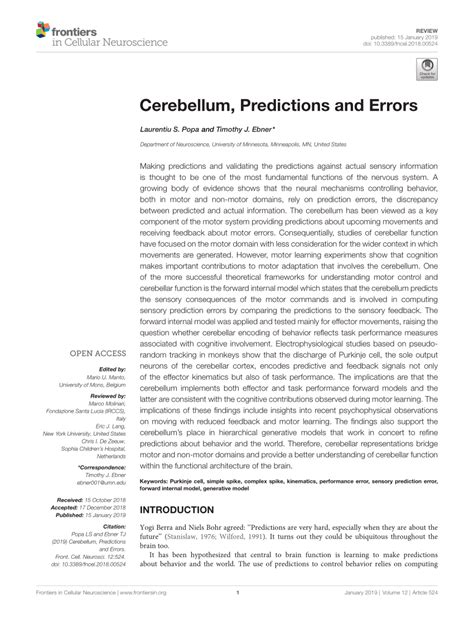 Pdf Cerebellum Predictions And Errors