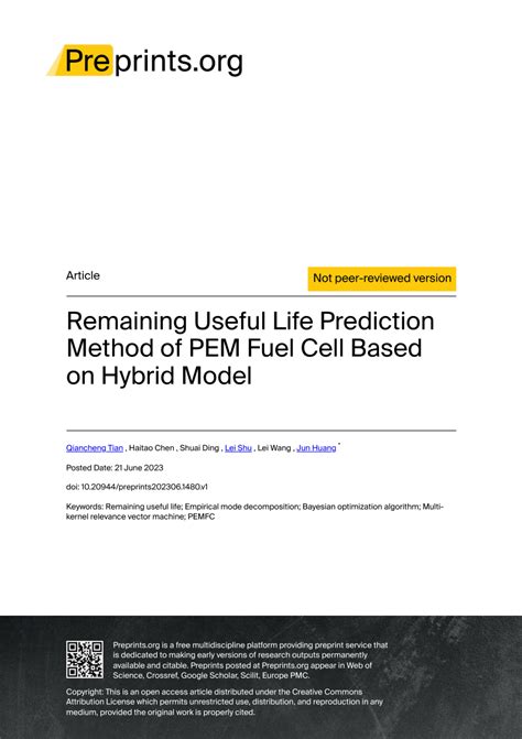 Pdf Remaining Useful Life Prediction Method Of Pem Fuel Cell Based On Hybrid Model
